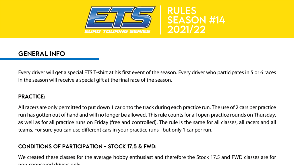 ETS Rules Released Season #14 2021/22 - ETS | Euro Touring Series